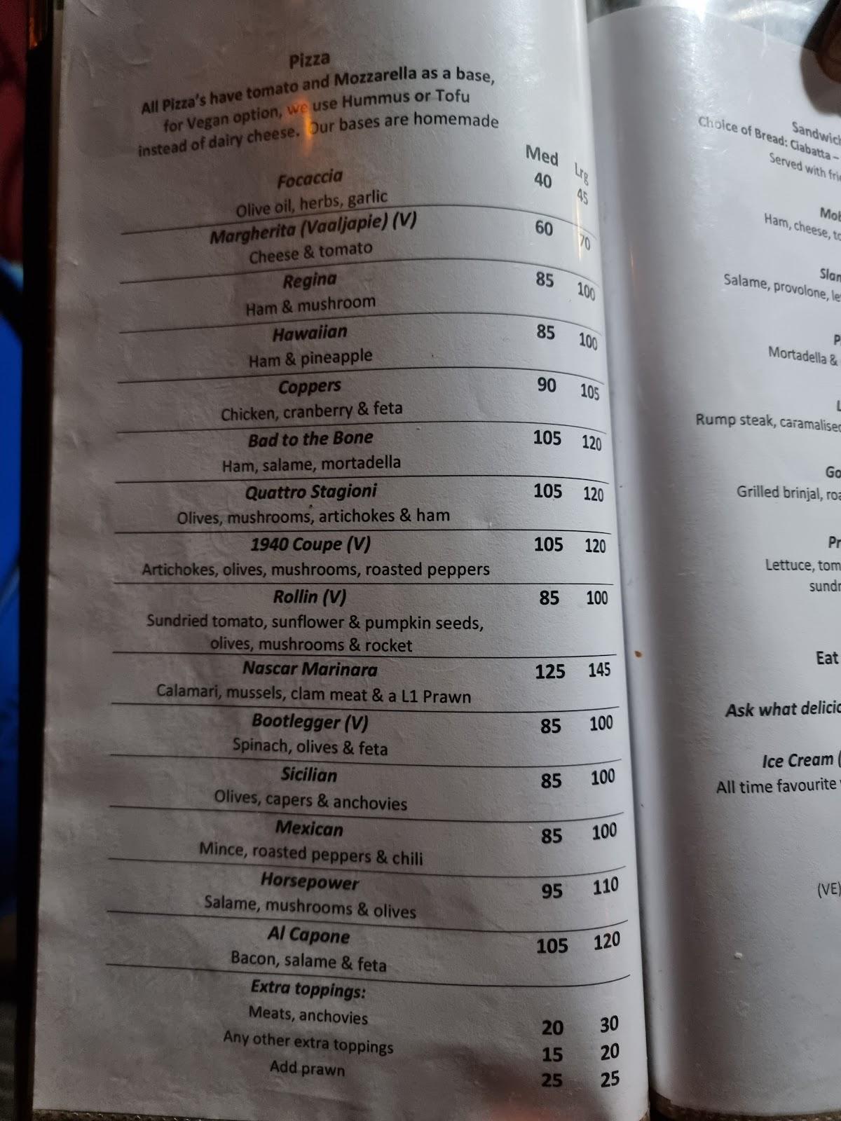 Menu at Moonshine runners Diner restaurant, Sedgefield