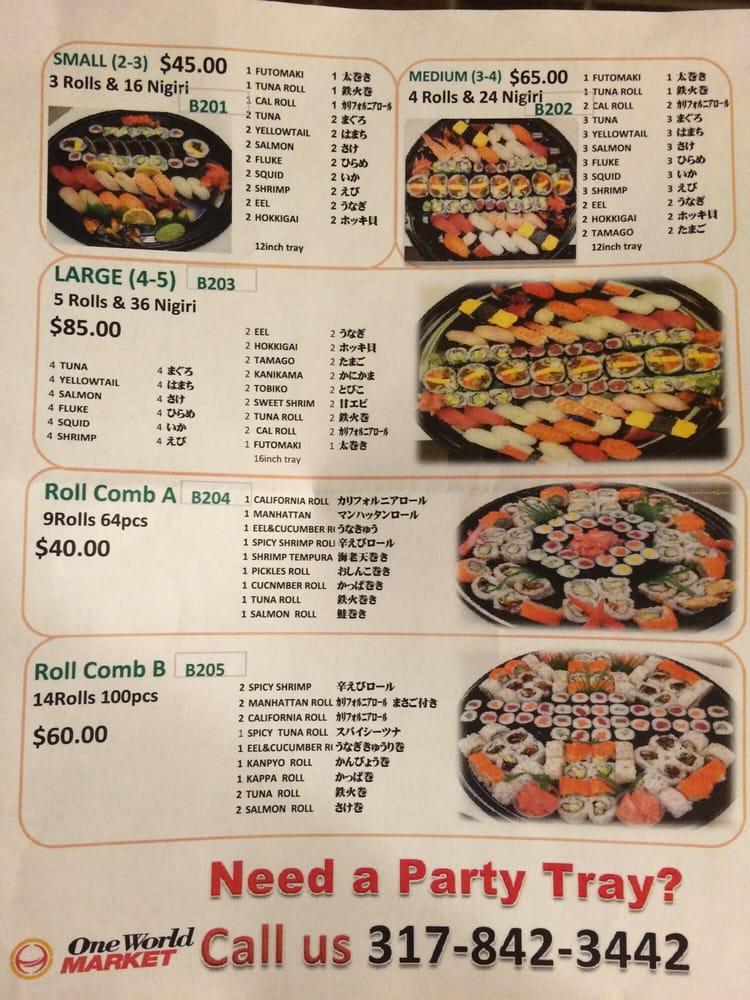 Menu at One World Market restaurant, Indianapolis