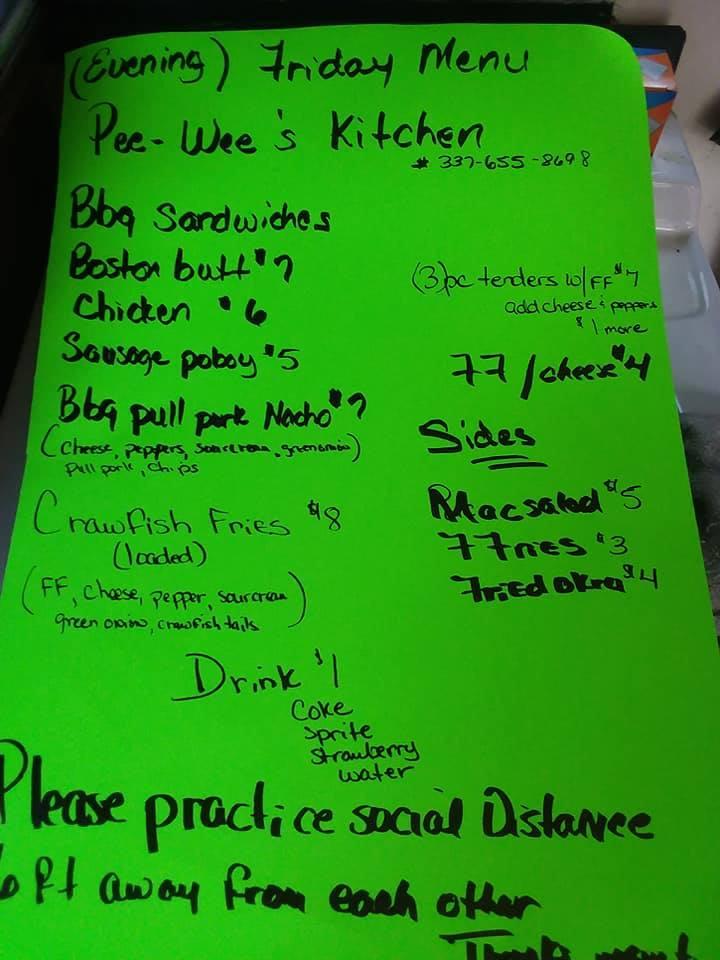 Carta del restaurante Pee Wees Kitchen On Wheels, Mamou