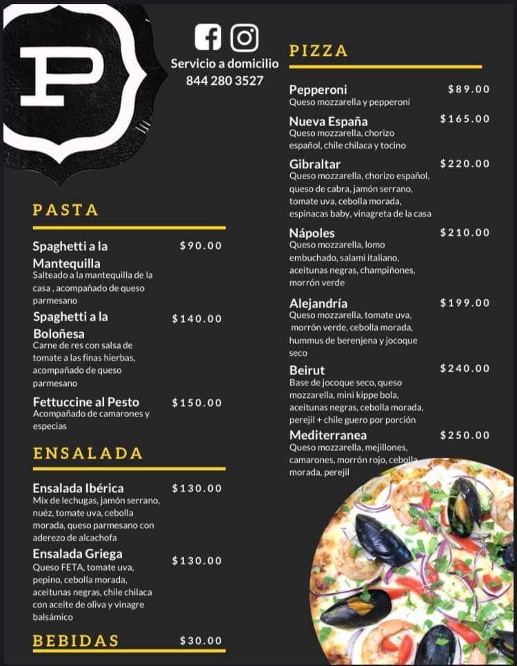 Menu at Península restaurant, Saltillo