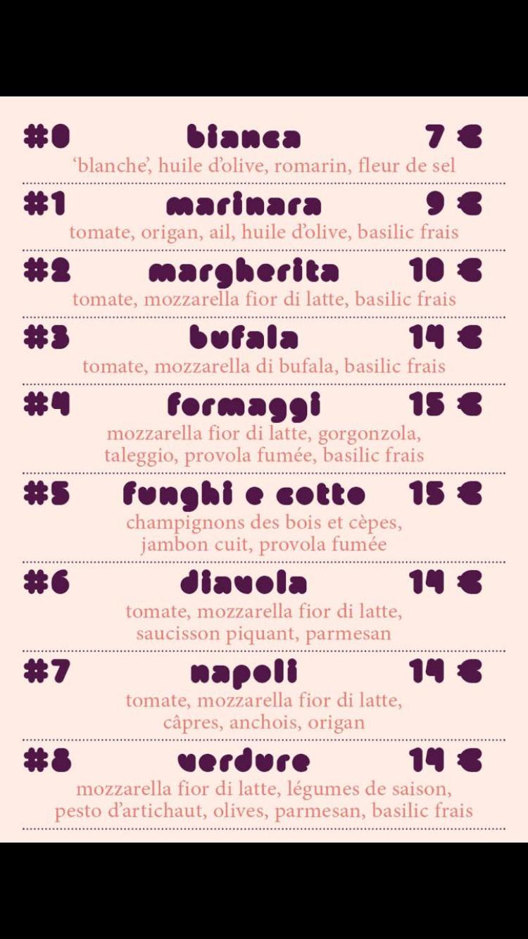 Menu au Pizza e Basta, La Hulpe