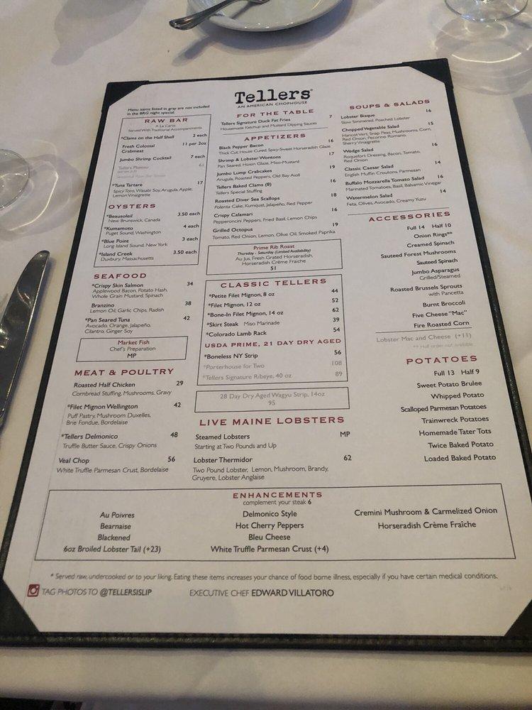 Menu at Tellers: An American Chophouse pub & bar, Islip