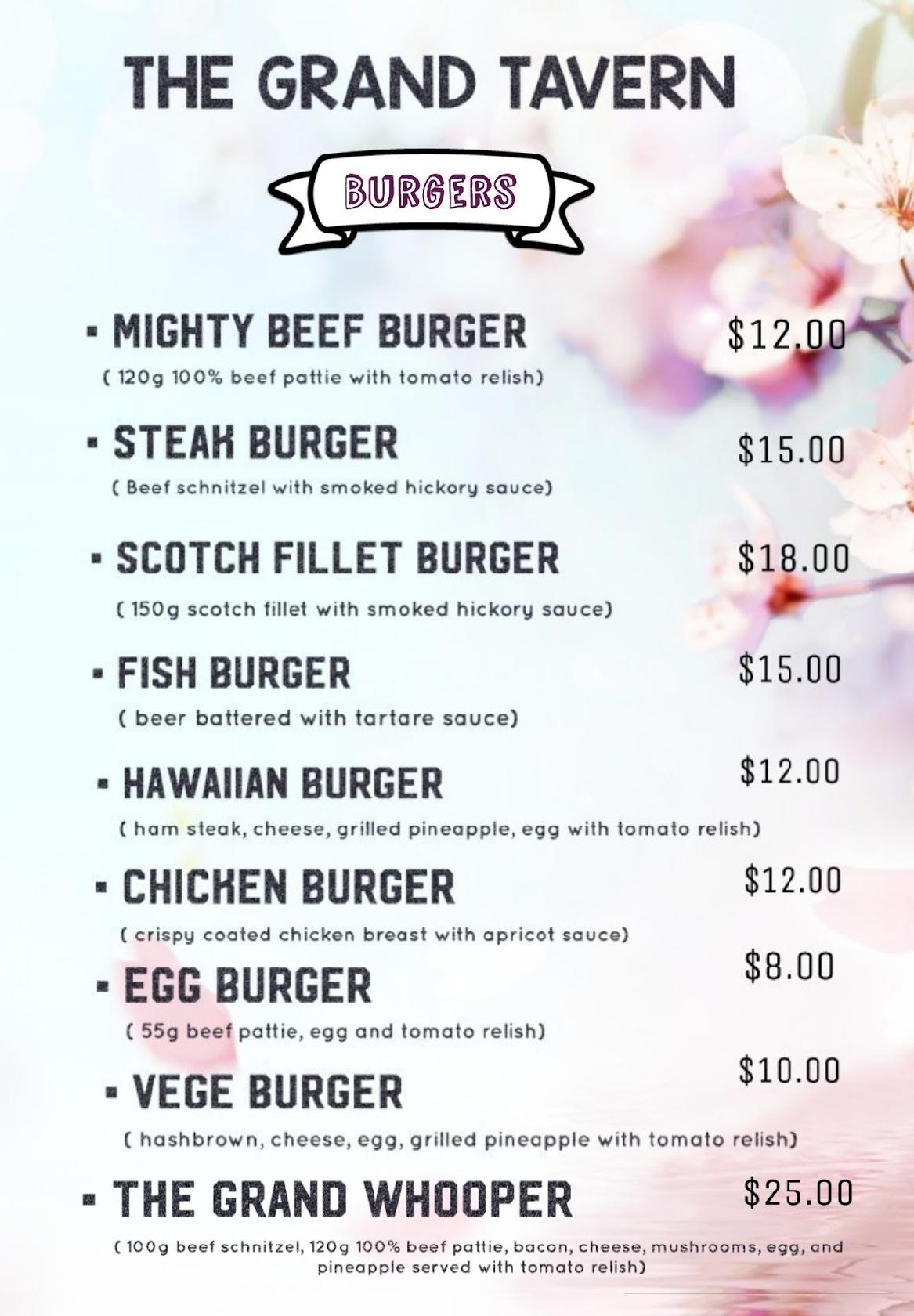 Menu at The Grand Tavern pub & bar, Te Aroha