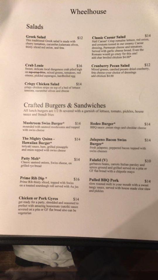 Menu at Wheelhouse Restaurant, Grayland