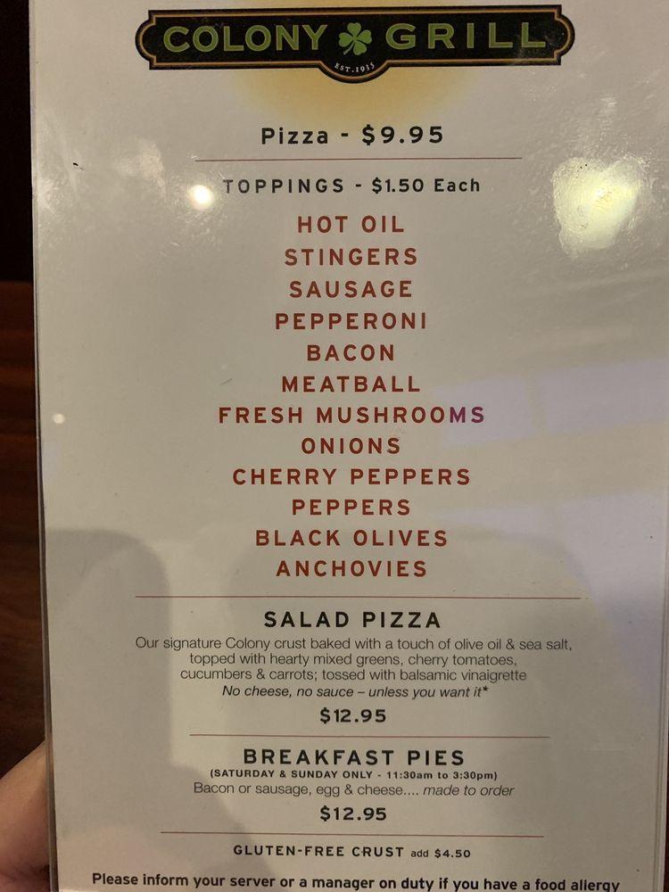 Menu at Colony Grill pizzeria, Port Chester