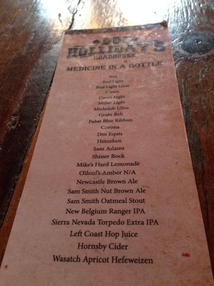 Menu at Doc Holliday's Roadhouse steakhouse, Williston