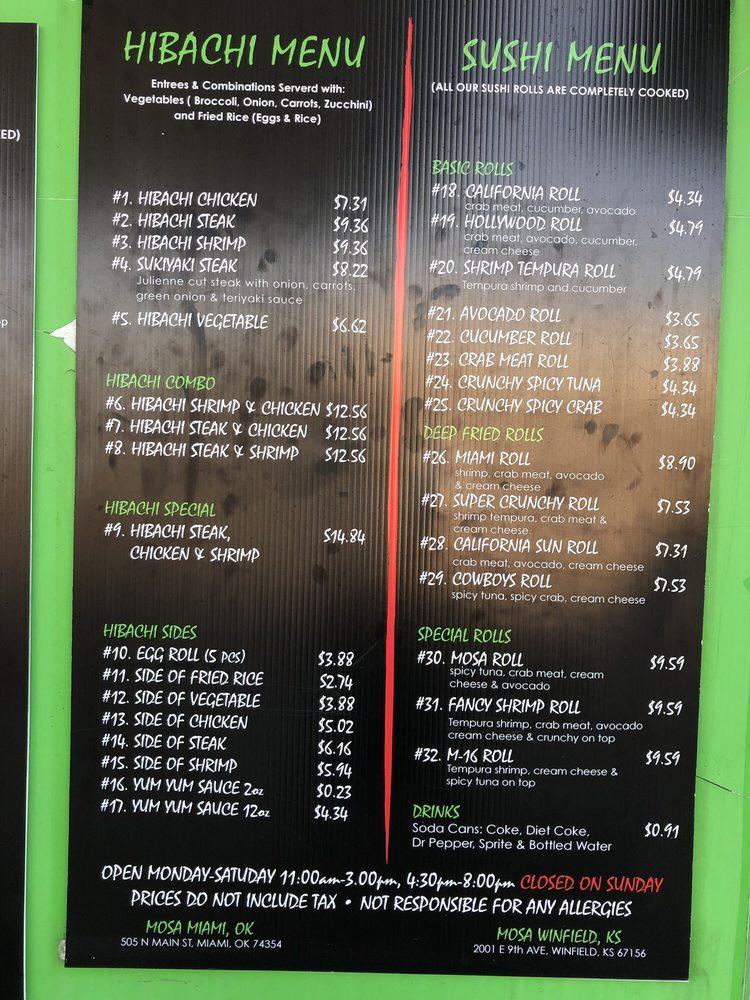 Menu at MOSA Hibachi & Sushi Japanese Express Miami restaurant, Miami