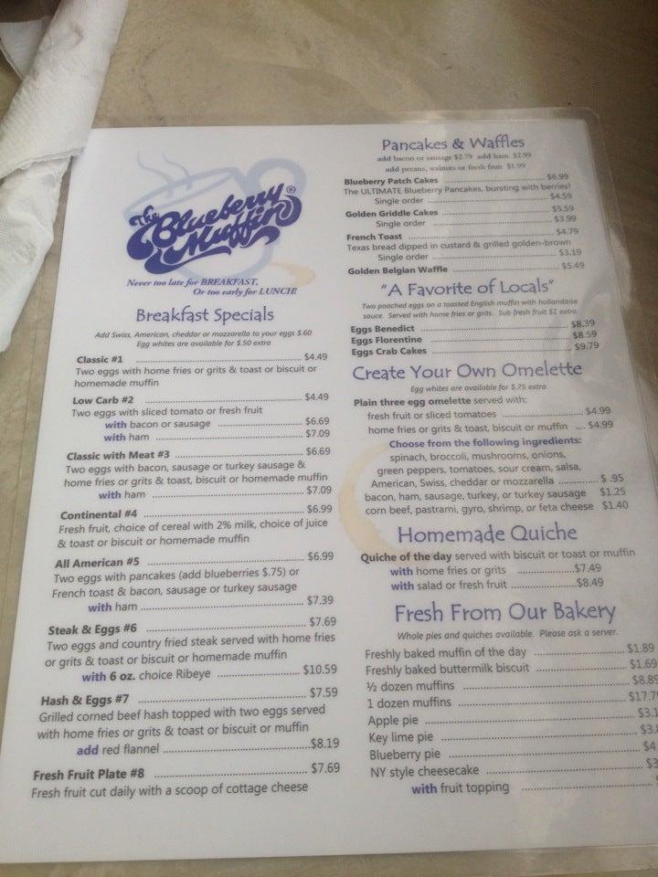 Menu at The Blueberry Muffin restaurant, Indialantic