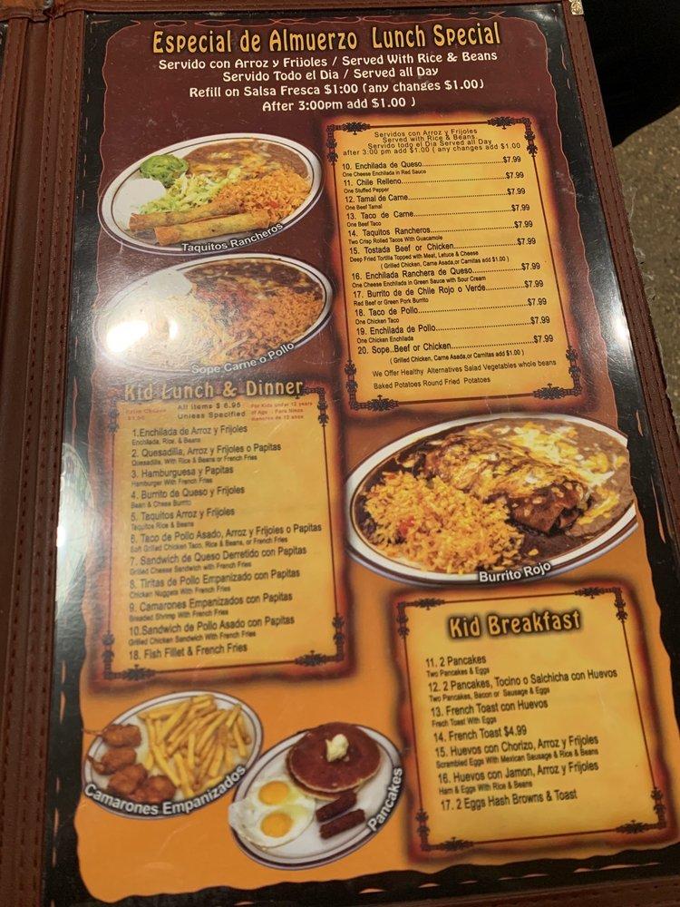 Menu at Casa Jimenez restaurant, Whittier, Whittier Blvd