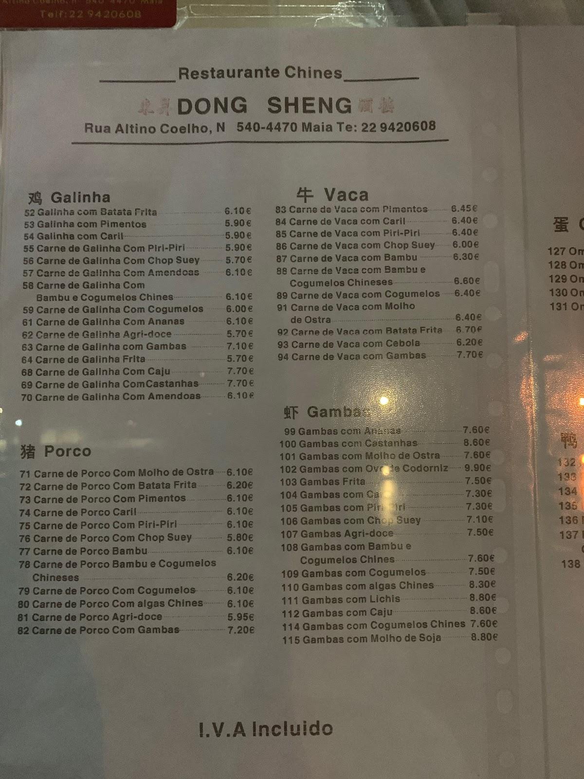 Menu em Restaurante Chinês Dong Sheng, Maia