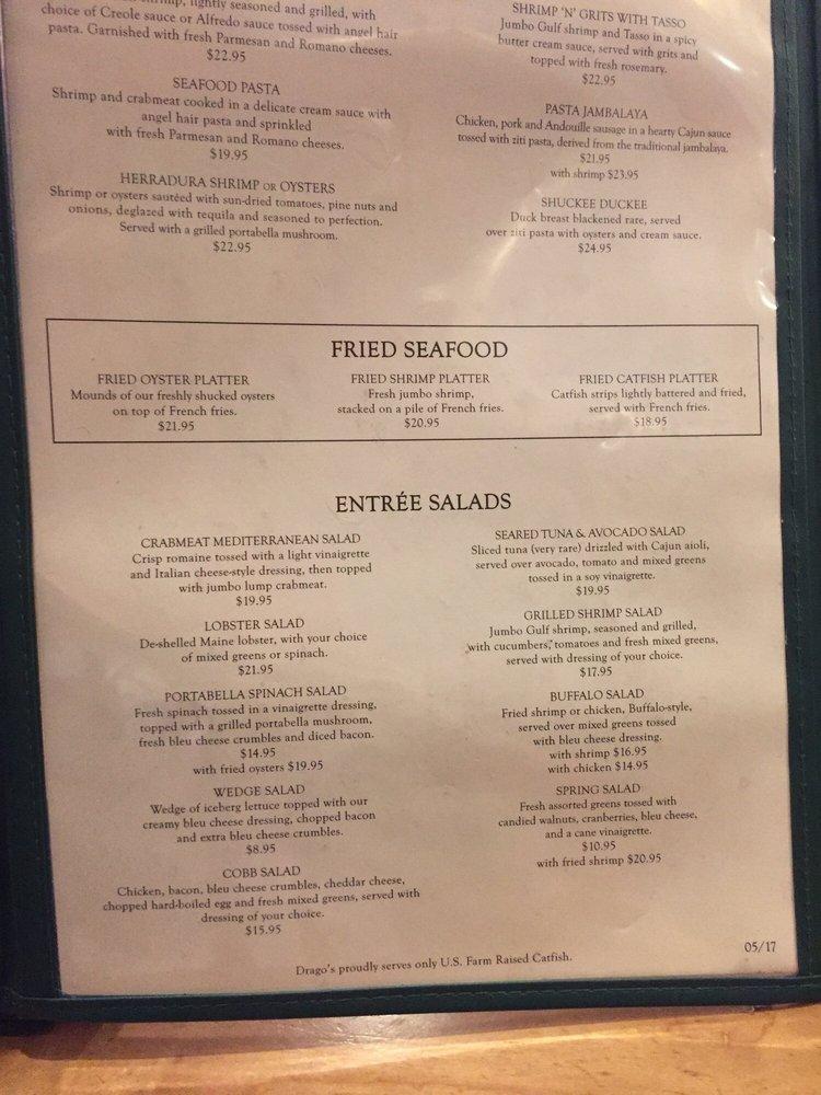 Menu at Drago's Seafood Restaurant - Hilton New Orleans Riverside, New ...