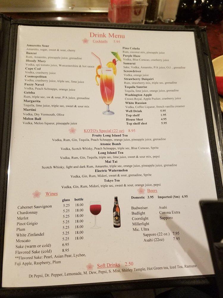 Menu at Koto Japanese Steakhouse & Sushi, Norman