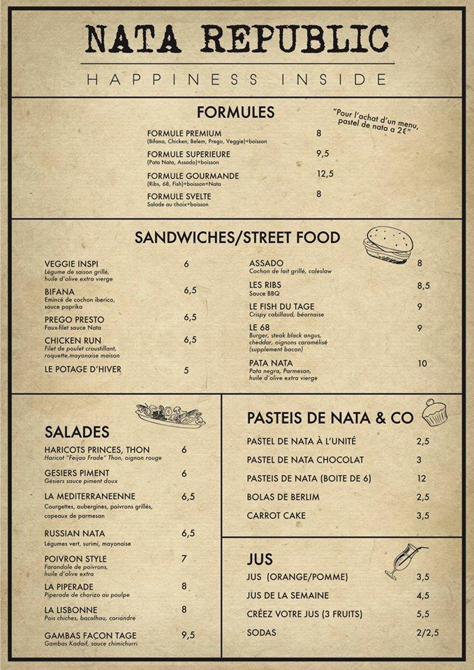 Menu at NATA REPUBLIC, Paris