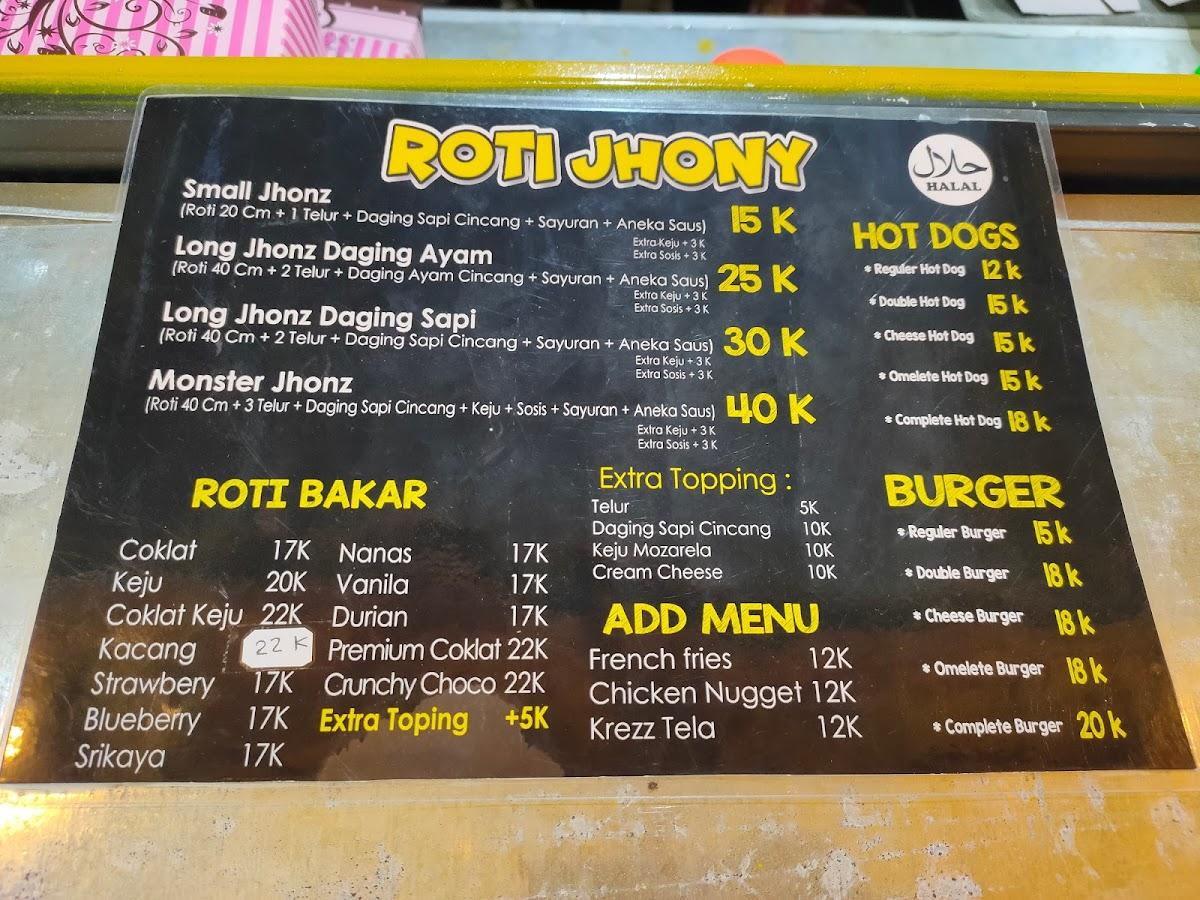 Menu at ROTI JHONY BETHESDA restaurant, Manado