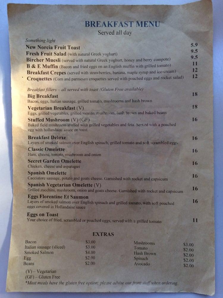 Menu at Secret Garden Cafe & Patisserie, South Perth, 64 Angelo St