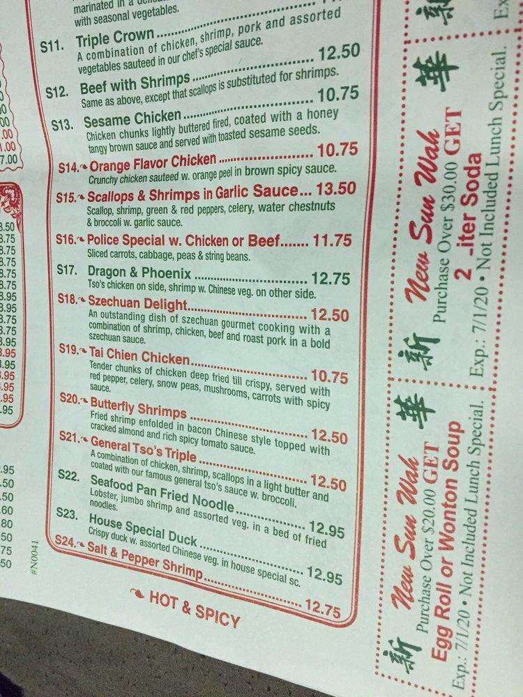 Menu at Sun Wah Kitchen restaurant, West Orange
