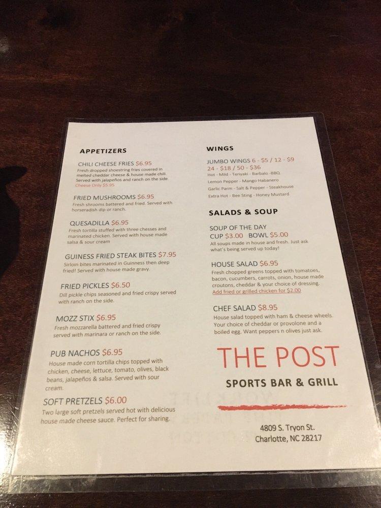 Menu at The Post Sports Bar & Grill, Charlotte