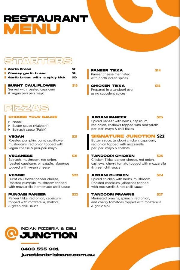 Menu at Junction Indian Pizzeria Deli, Upper Mount Gravatt