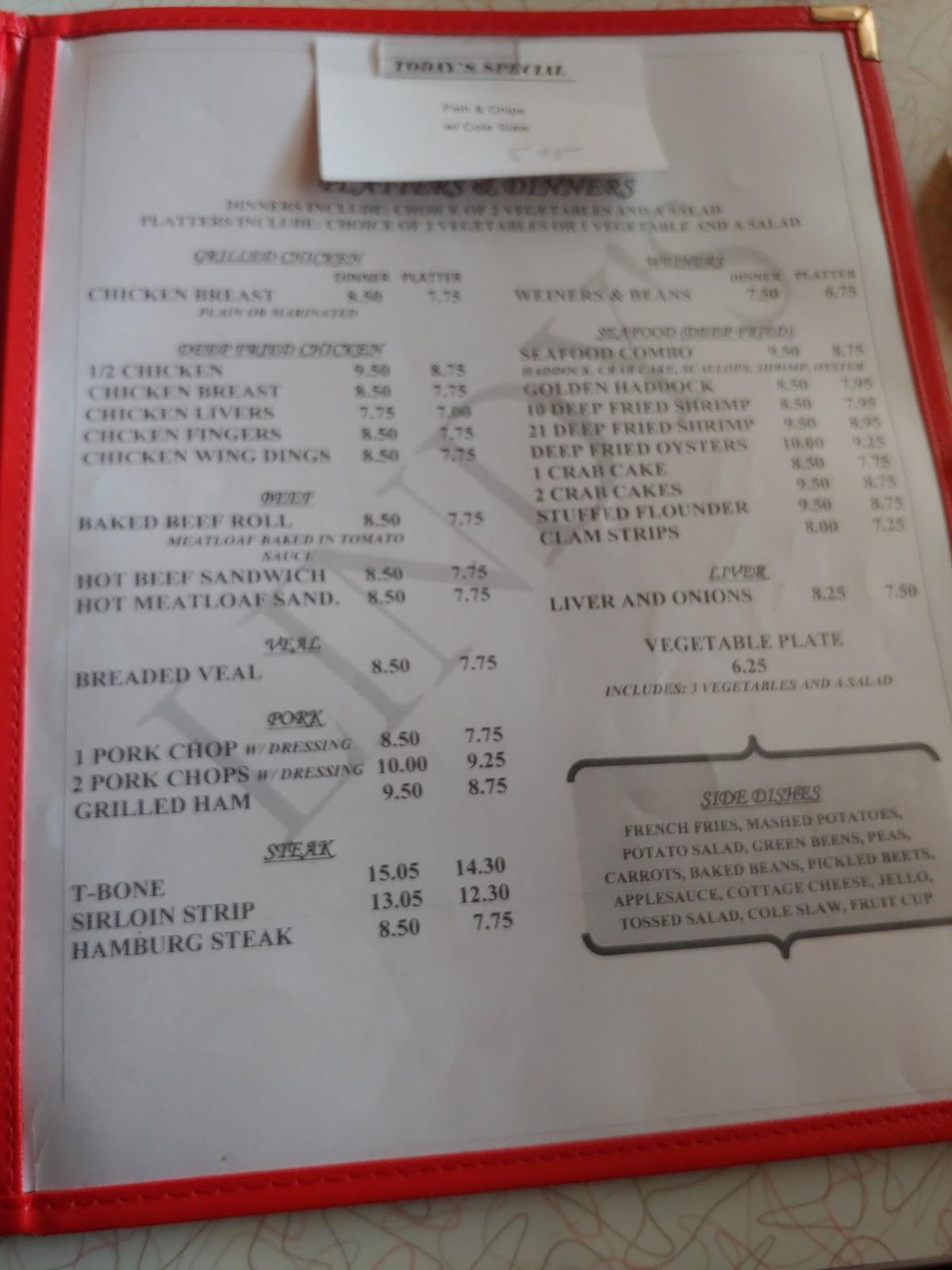 Menu at Lindy's Restaurant, Cumberland