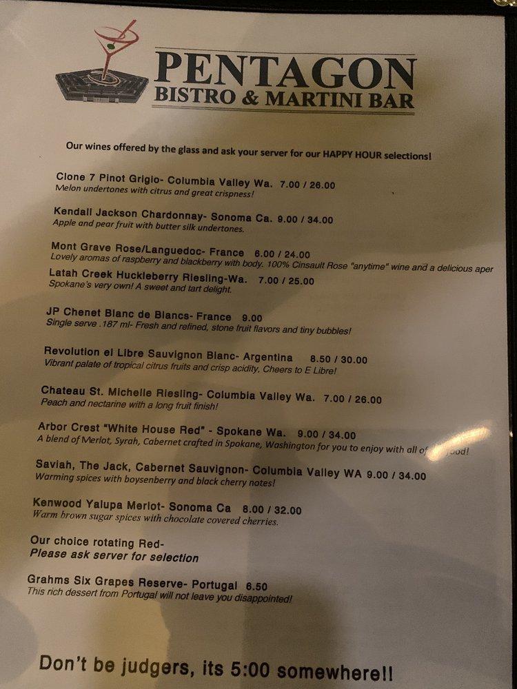 Menu at Pentagon Bistro & Martini Bar, Liberty Lake