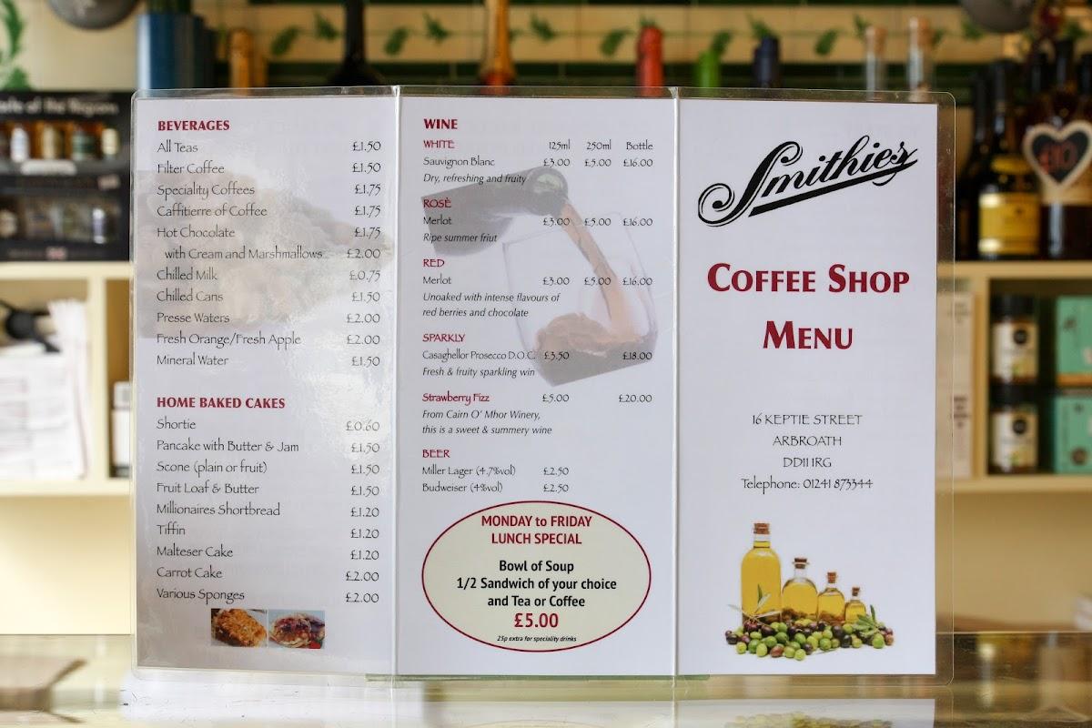 Menu at Smithies Delicatessen & Gin Emporium cafe, Arbroath