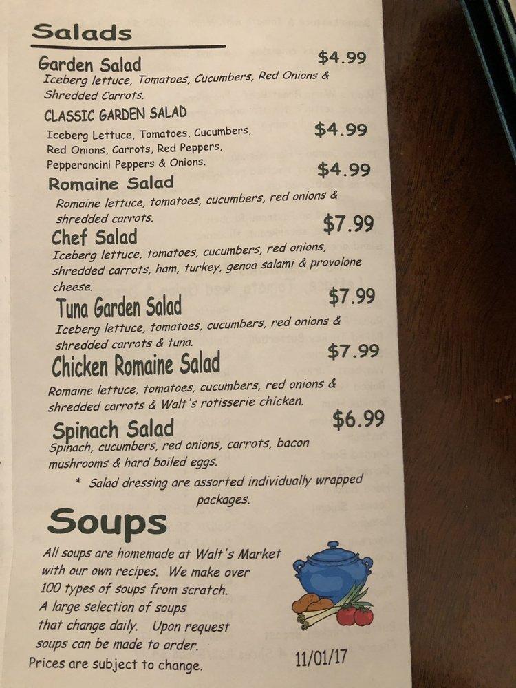 Menu at Walt's Food Market restaurant, Old Saybrook