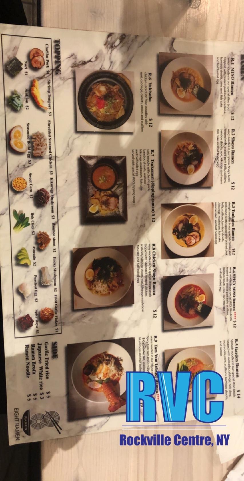 Menu at 8 RAMEN restaurant, Rockville Centre