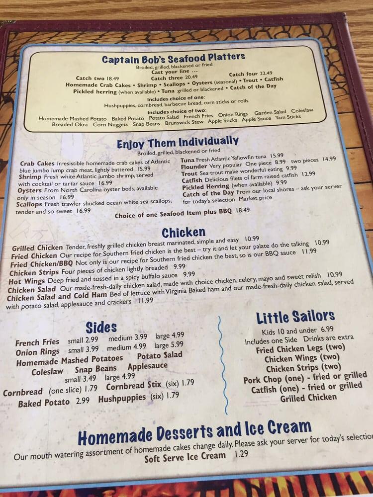 Menu at Captain Bob's BBQ & Seafood, Hertford, 310 Ocean Hwy S