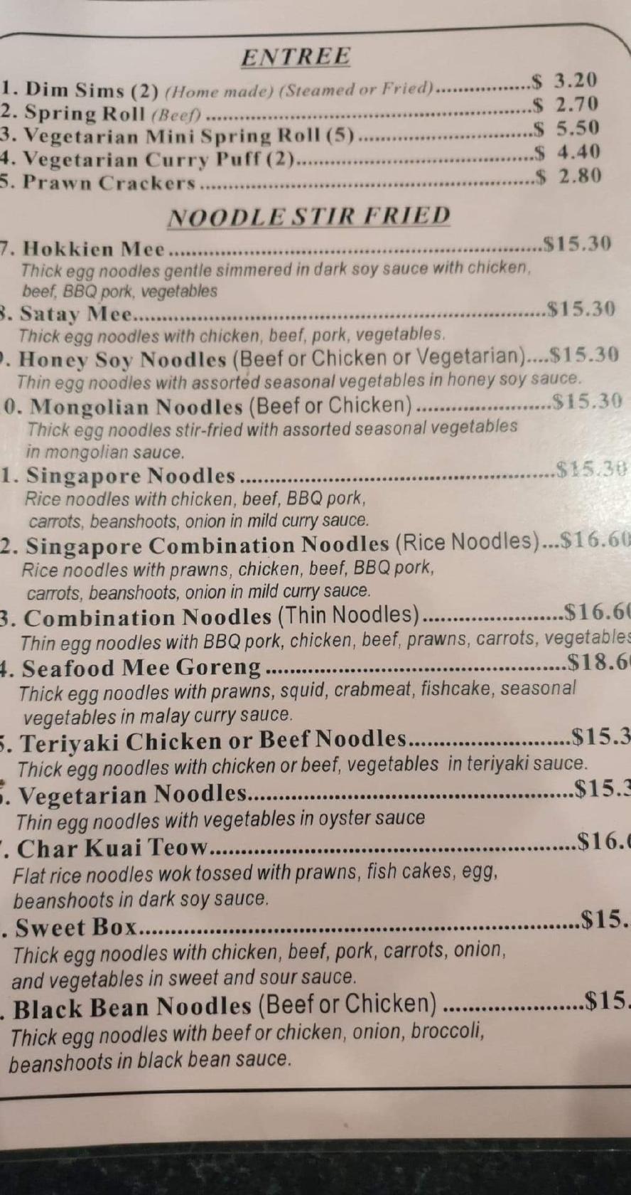 Menu at Creswick Noodle Kitchen restaurant, Creswick