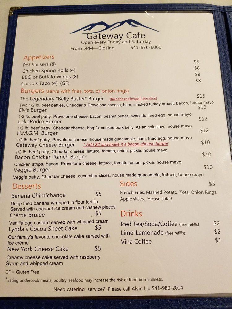 Menu at Gateway Cafe, Heppner