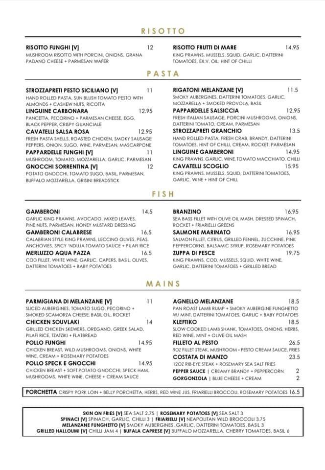 Menu at Giorgios restaurant, Margate