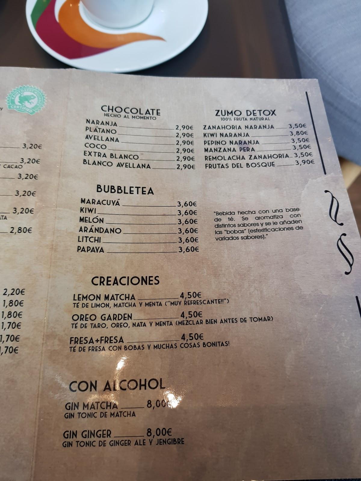 Carta del restaurante Matcha, Bilbao