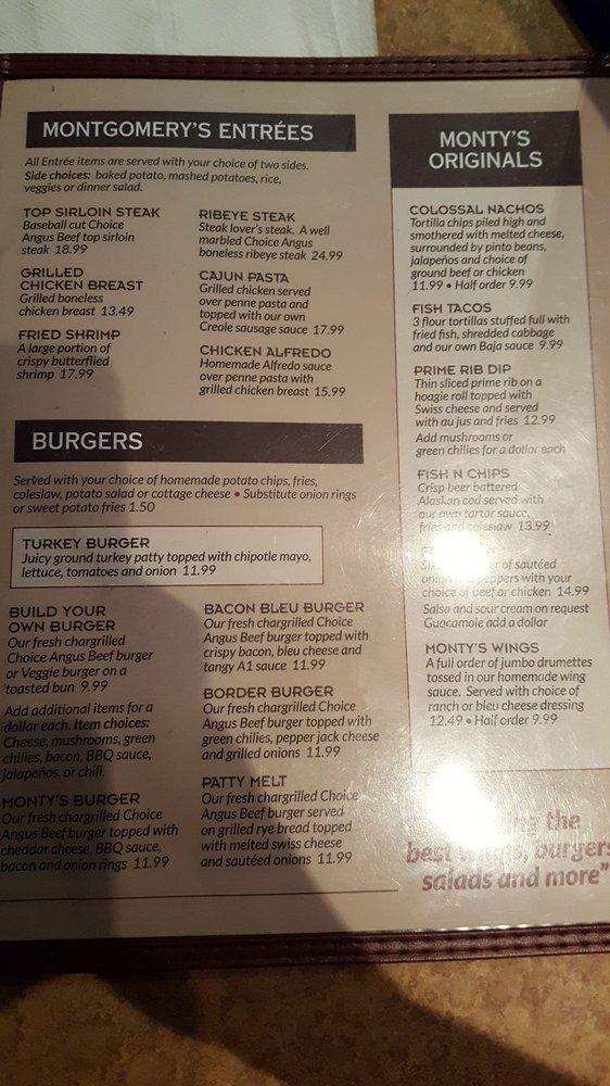 Menu at Montgomery's Grill & Saloon pub & bar, Vail