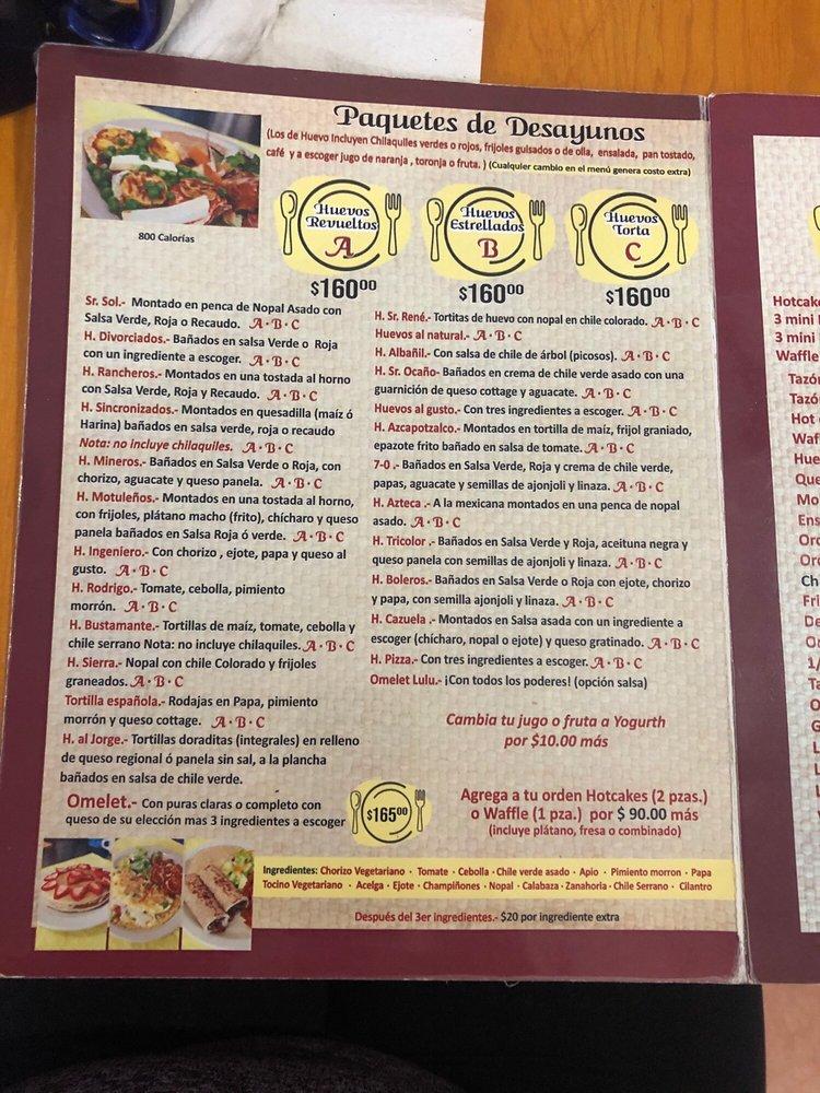 Carta del restaurante El Señor Sol, Hermosillo