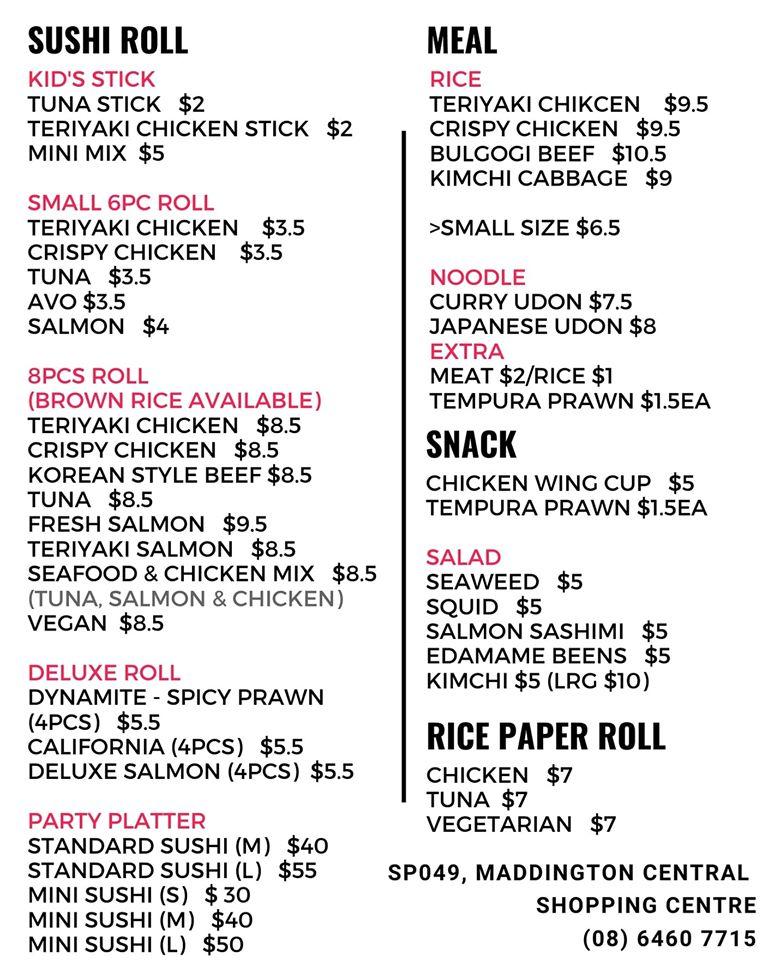 Menu at Sushi Time restaurant, Maddington, SP049