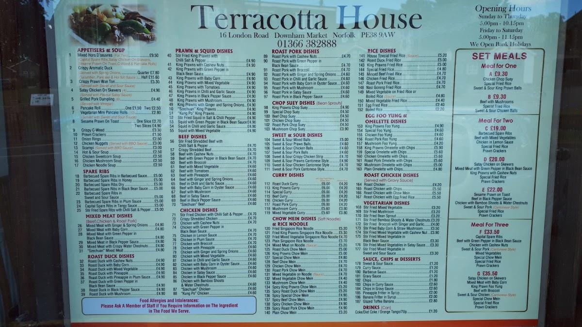 Menu at Terracotta House fast food, Downham Market