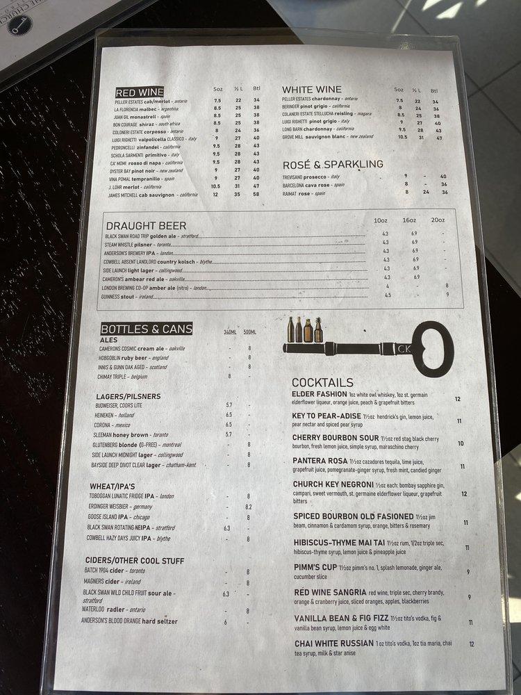Menu at The Church Key Bistro-Pub, London