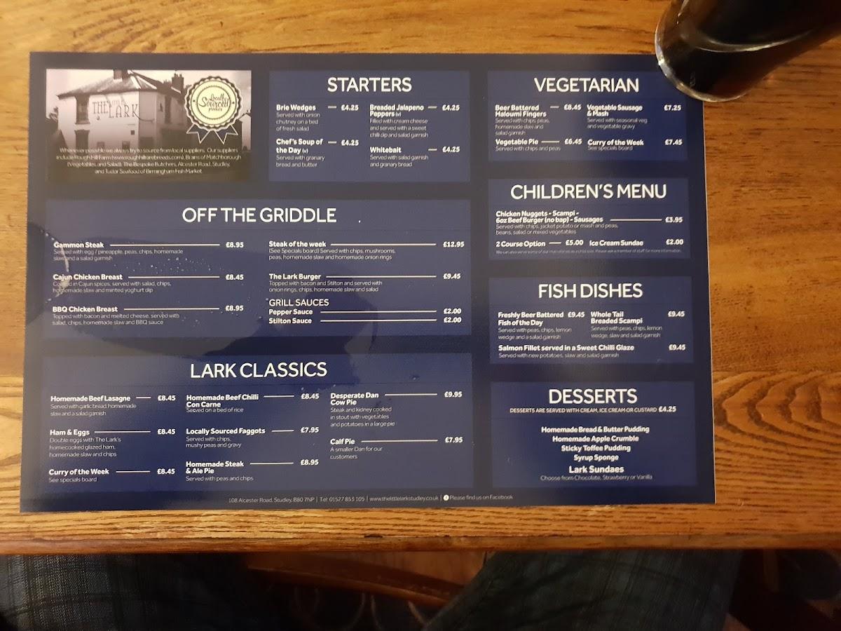 Menu at The Little Lark pub & bar, Studley