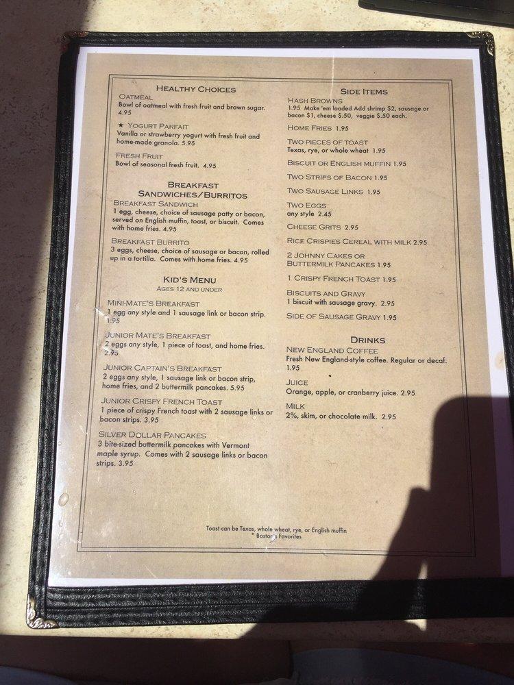 Menu at Boston's Fish House restaurant, New Smyrna Beach, S Atlantic Ave