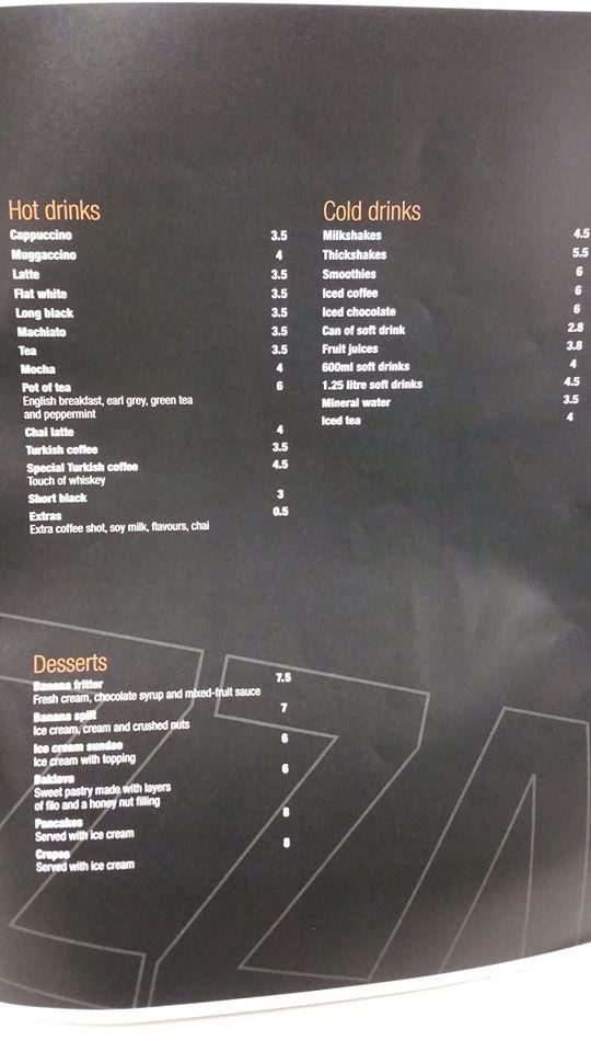 Menu at Cafizza restaurant, Geelong