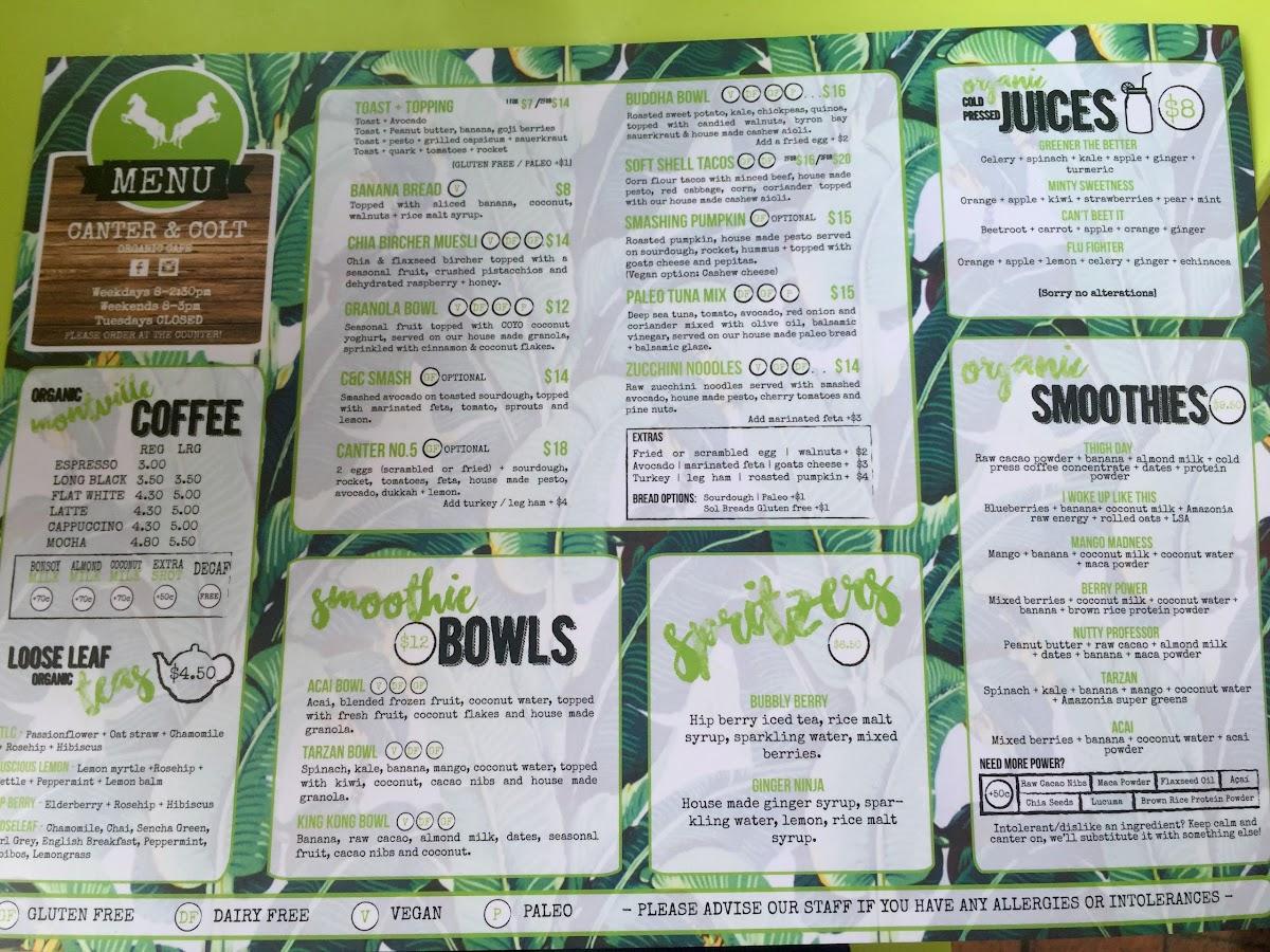 Menu at Canter & Colt restaurant, Samford Village