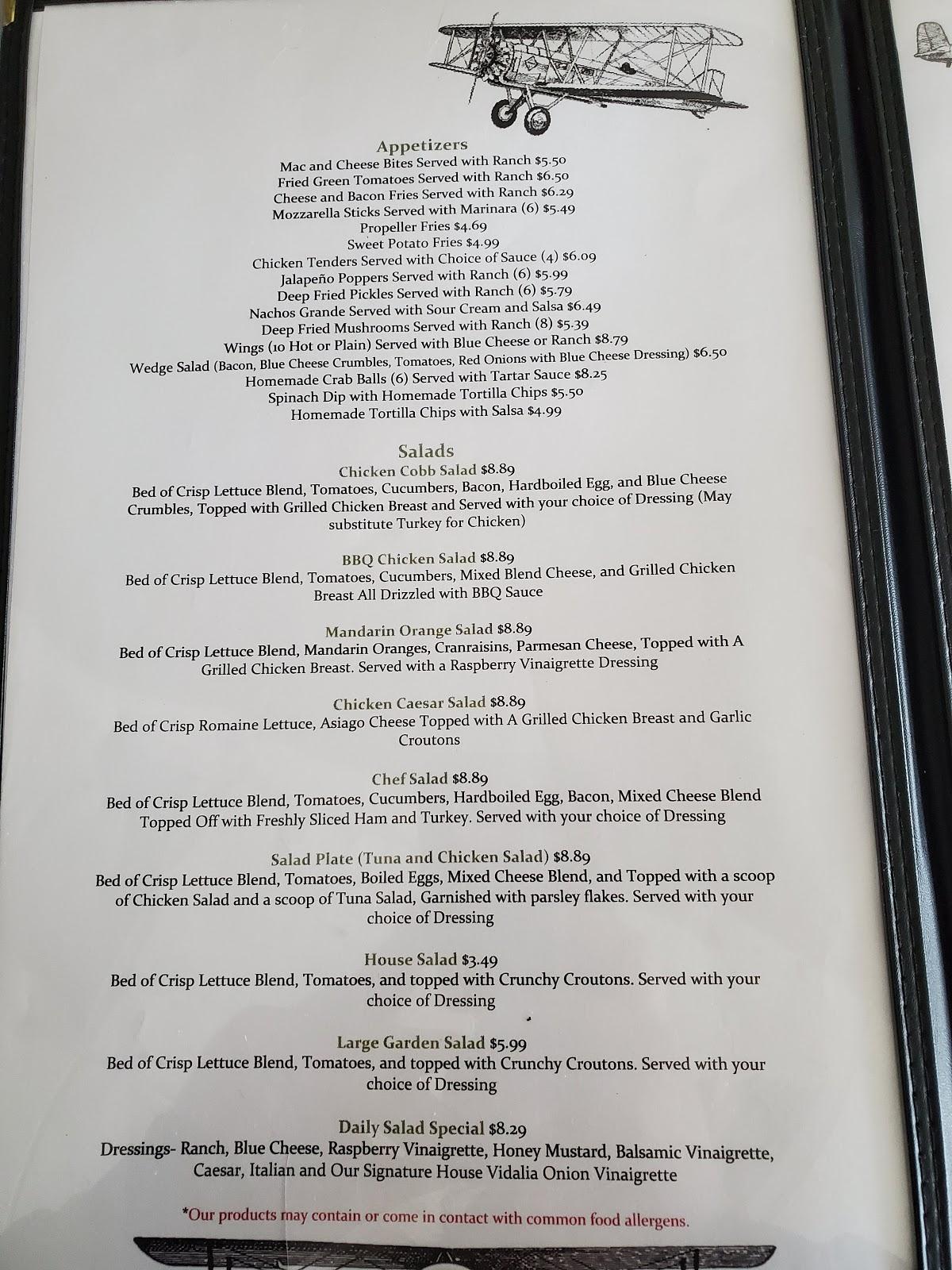 Menu at Crosswinds Cafe, Martinsburg, 170 Aviation Way