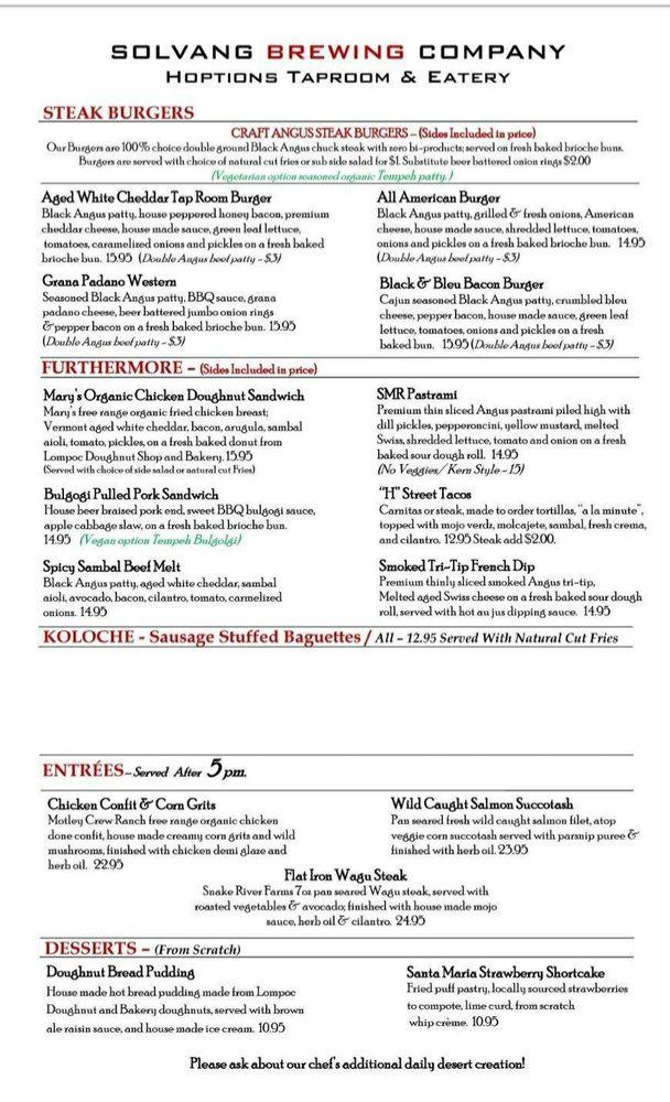 Menu at Solvang Brewing Company - Hoptions Taproom & Eatery- Lompoc pub ...