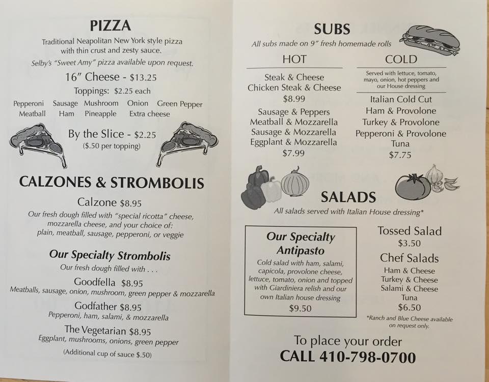 Menu at Angelina's Italian Kitchen and Sub Shoppe pizzeria, Edgewater