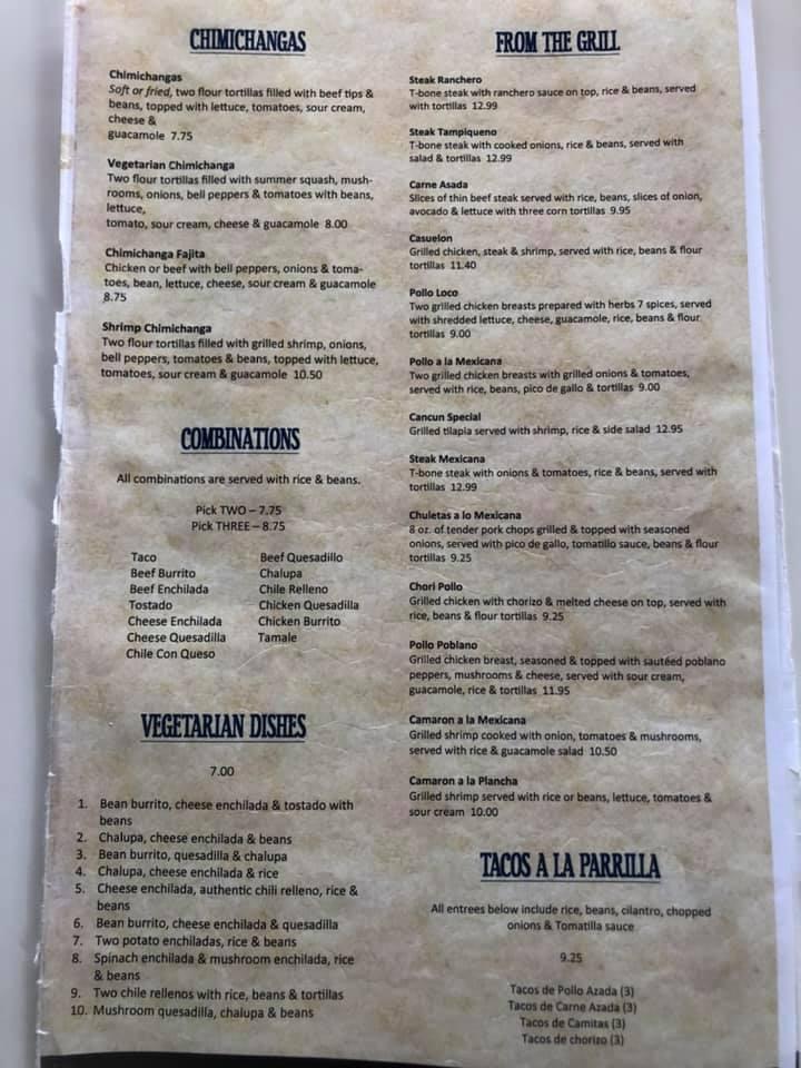 Menu at Casa García Mexican Restaurant, South Charleston