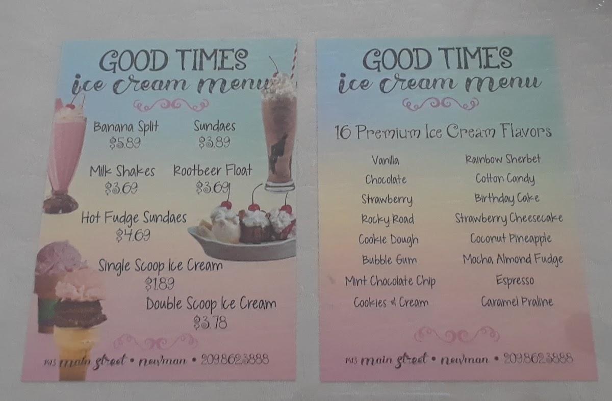 Menu at Good Times restaurant, Newman