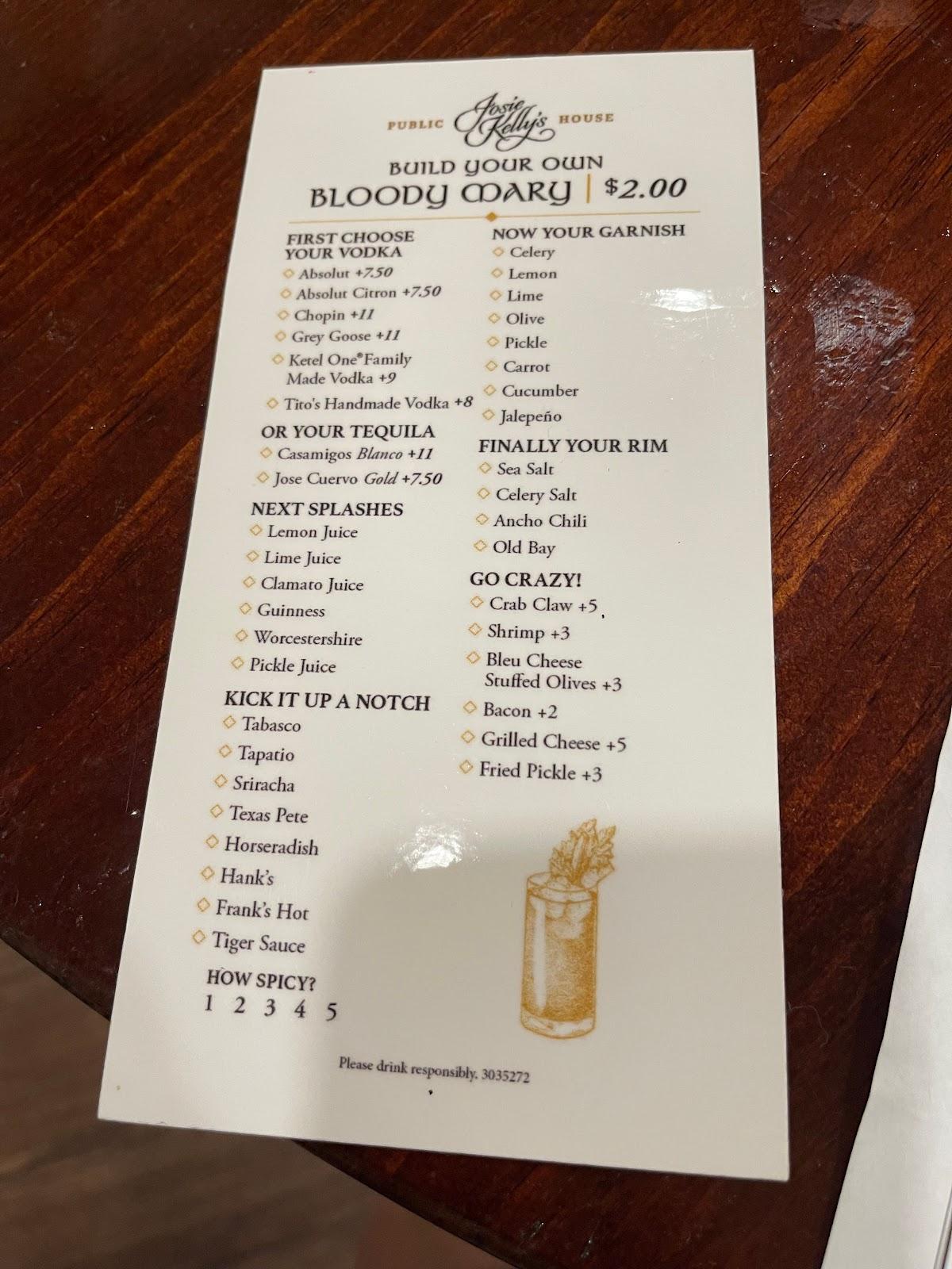 Menu at Josie Kelly's Public House, Somers Point