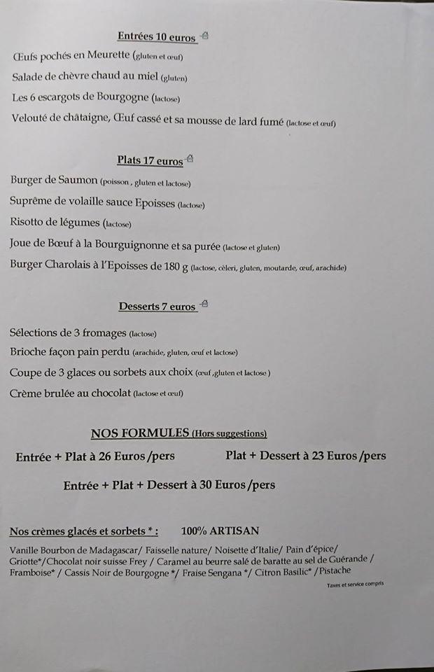 Menu au Le Bacchus restaurant, Beaune