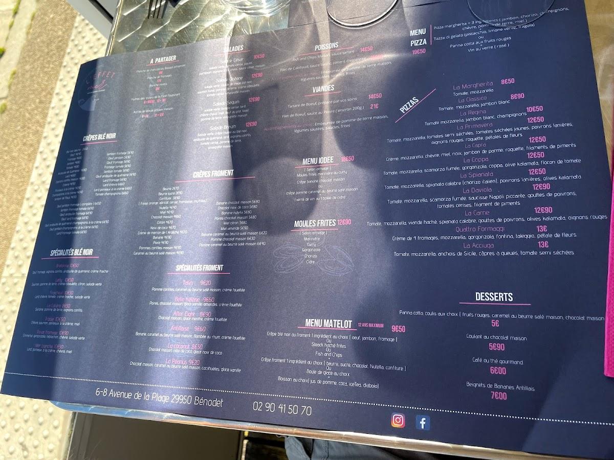 Menu au L'effet mer restaurant, Bénodet