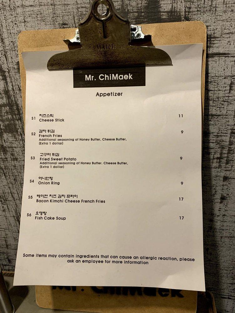 Menu at Mr. ChiMaek restaurant, Markham